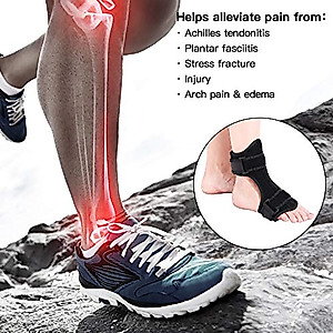 New Plantar Fasciitis Night Splint, Adjustable Brace Support Night Splints for Right or Left Foot Support Sleep/ Arthritis/ Tendonitis/ Dorsiflexion/ Heel Calf Stretcher and Spiky Massage Ball (Black & Red)