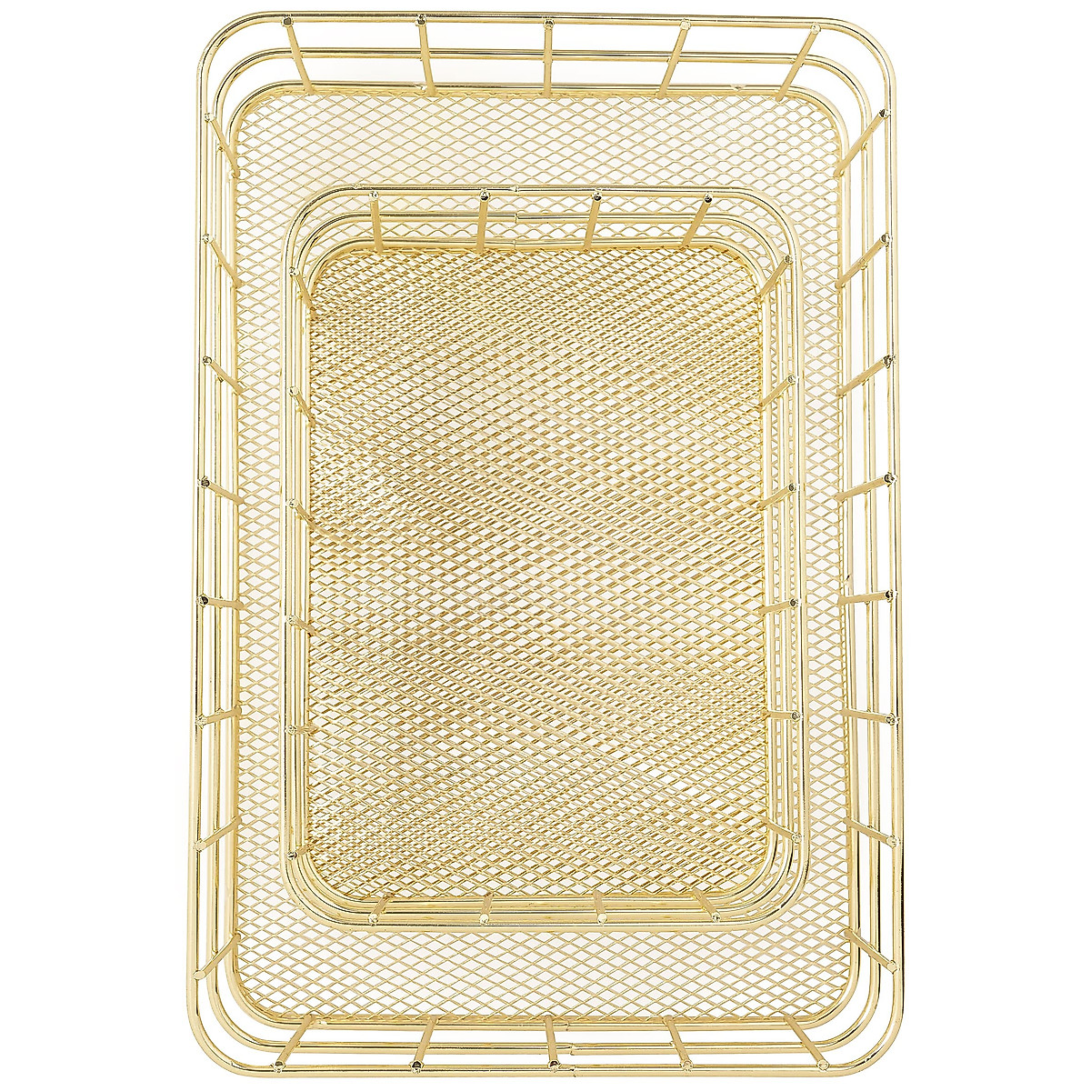 Set of 2 Nested Classic Gold Mesh Wire Basket Trays for Storage and Organizing (Medium: 9.6” X 6.4”; Small: 6.7" ×4.7")