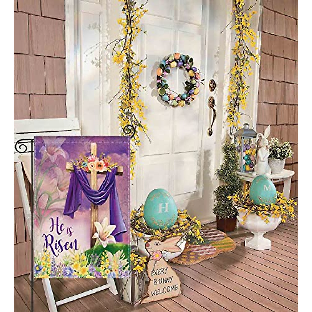 EKOREST Easter He is Risen Garden Flag 12x18 Inch Double Sided,Religious Cross He is Risen with Lily,Small Spring Yard Flag for Outside Farmhouse Seasonal Holiday Outdoor Decor