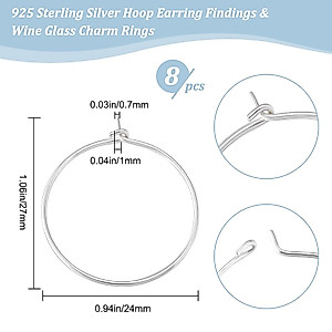 Beebeecraft 1 Box 8Pcs Beading Earring Hoops Sterling Silver Open Oval Round Wine Glass Charm Rings Earring Findings Supplies for Jewelry Making DIY Craft Kit