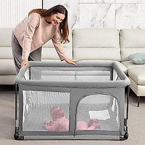 Foldable Baby Playpen, RONBEI Portable Foldable Playpen for Babies and Toddlers, Travel Indoor Outdoor Baby Playpen Lightweight Play Yard
