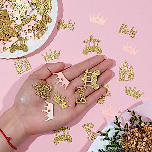 200pcs Princess Baby Shower Confetti - Pink and Gold Princess Baby Shower Decorations for Girl, Glitter Crown, Carriage, Castle Confetti, Baby Princess Table Scatter for Gender Reveal