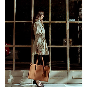 ECOSUSI Laptop Tote Bag for Women Fits Up to 15.6 Inch PU Leather Briefcase Office Handbags Large Capacity with 3 Divided Compartments