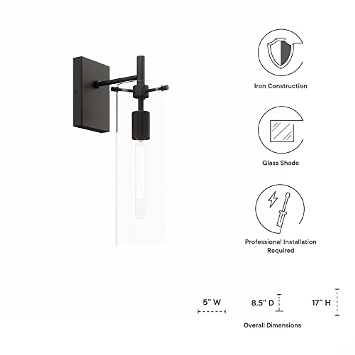 Modway Skylark Wall Sconce in Clear Black, 5 x 8.5 x 17