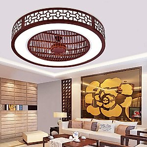 64W 22" Hidden Blade Solid Wood Ceiling Fan W/Led Light and Remote Control Modern Invisible Ceiling Fan Contemporary Ceiling Fan Lamp Adjustable Wind Speed Living Room Decor 3 Color Lamp