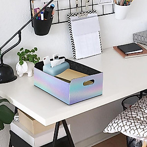 Kigai Iridescent Storage Basket, Foldable Open Storage Bins with Double Handle, Felt Storage Boxes for Office Desk, Rectangular Closet Organizer Containers for Home Bedroom