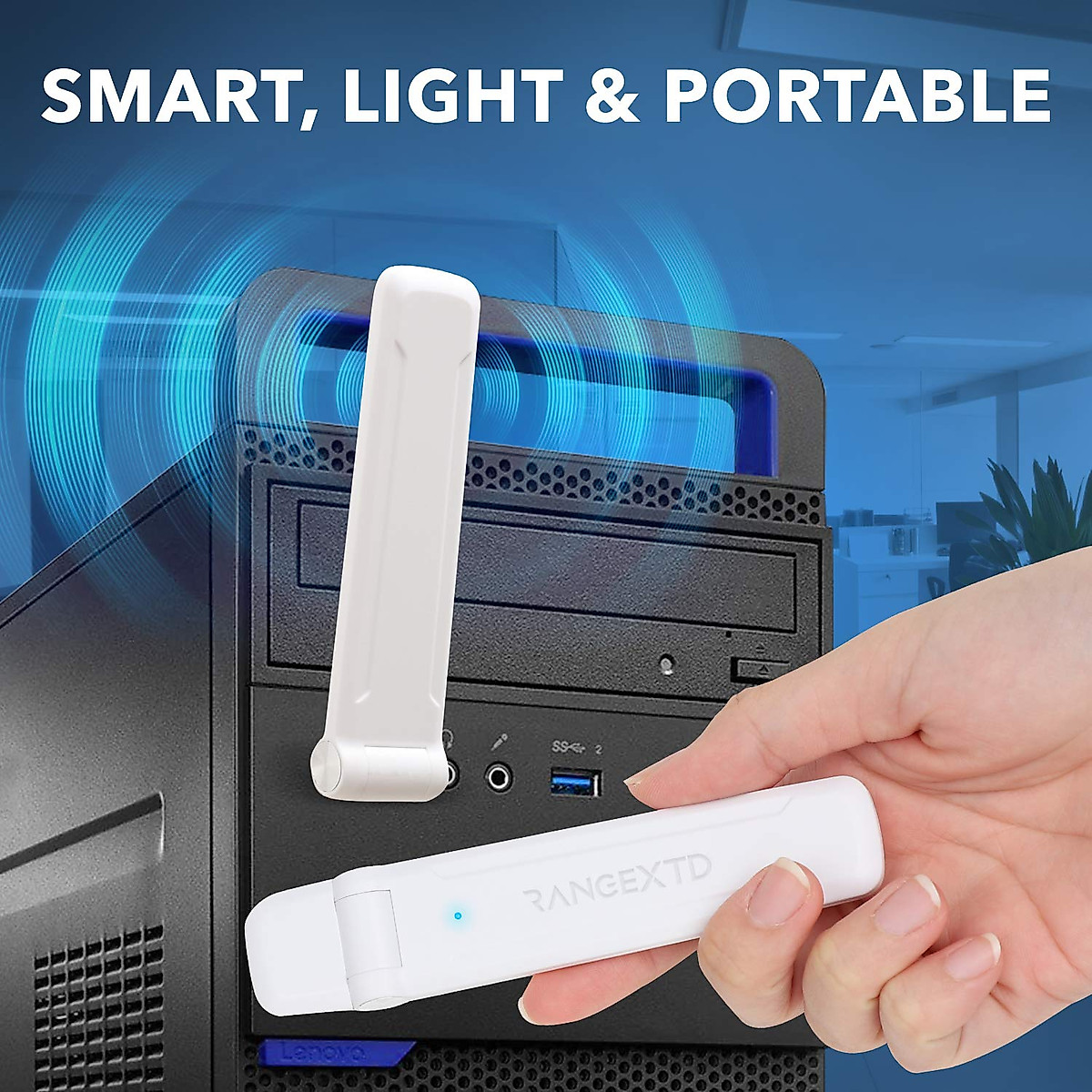 RANGEXTD USB WiFi Extender Antenna - USB WiFi Adapter for Desktop PC and Laptop | 300 Mbps USB WiFi Range Extender | 2.4GHz Dual-Antenna WiFi USB Stick | USB WiFi Antenna Extends WiFi to 1000 Sq. Ft