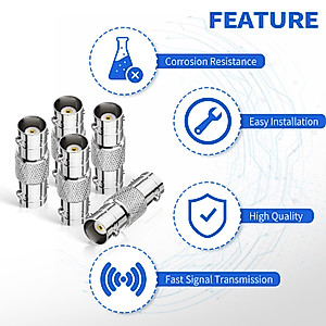 Superbat BNC Adapter BNC Female to BNC Female Barrel Straight RF Coaxial Connector for HD CCTV DVR Surveillance System Video Camera Broadcast Applications 5pcs