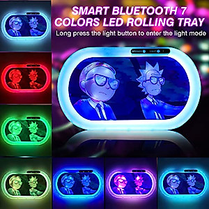Bluetooth Speaker LED Rolling Tray - Light Up Glow Tray with 7 Colors Party Mode Rechargeable, Smooth Rounded Edges, USB Fast Charging, Unique Art Style Patterns Design, Fun Guys, 13.8”x7.9”.