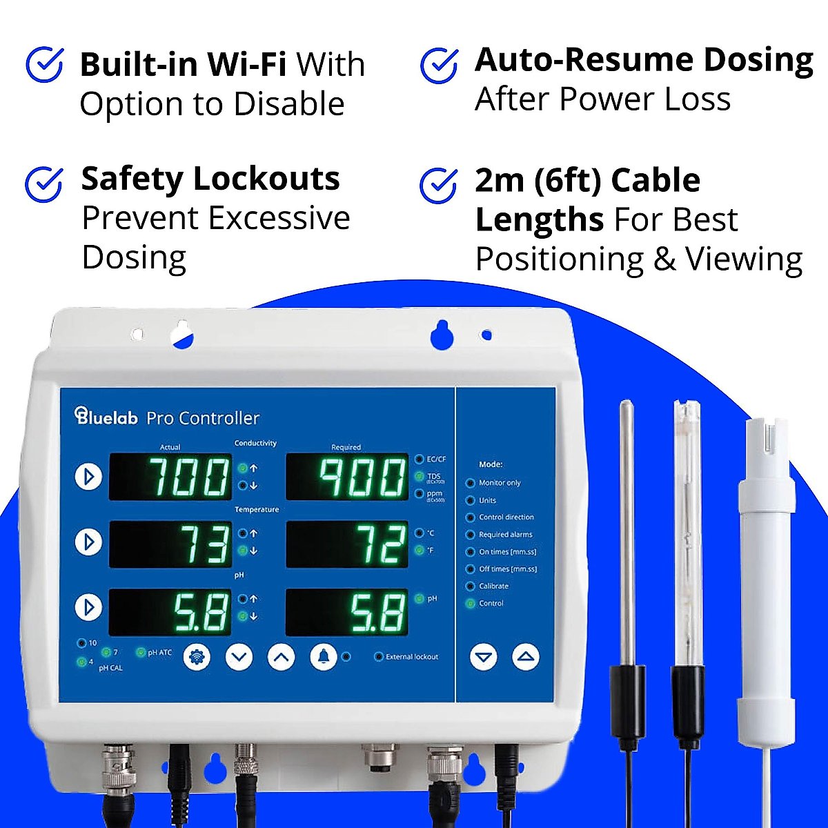 Bluelab Pro Controller Wi-Fi Fully Automated 24/7 Digital Monitor for Hydroponics Multi-Nutrient & pH Dosing with EC Temperature Probe and Edenic Remote Monitoring Essential for Agriculture