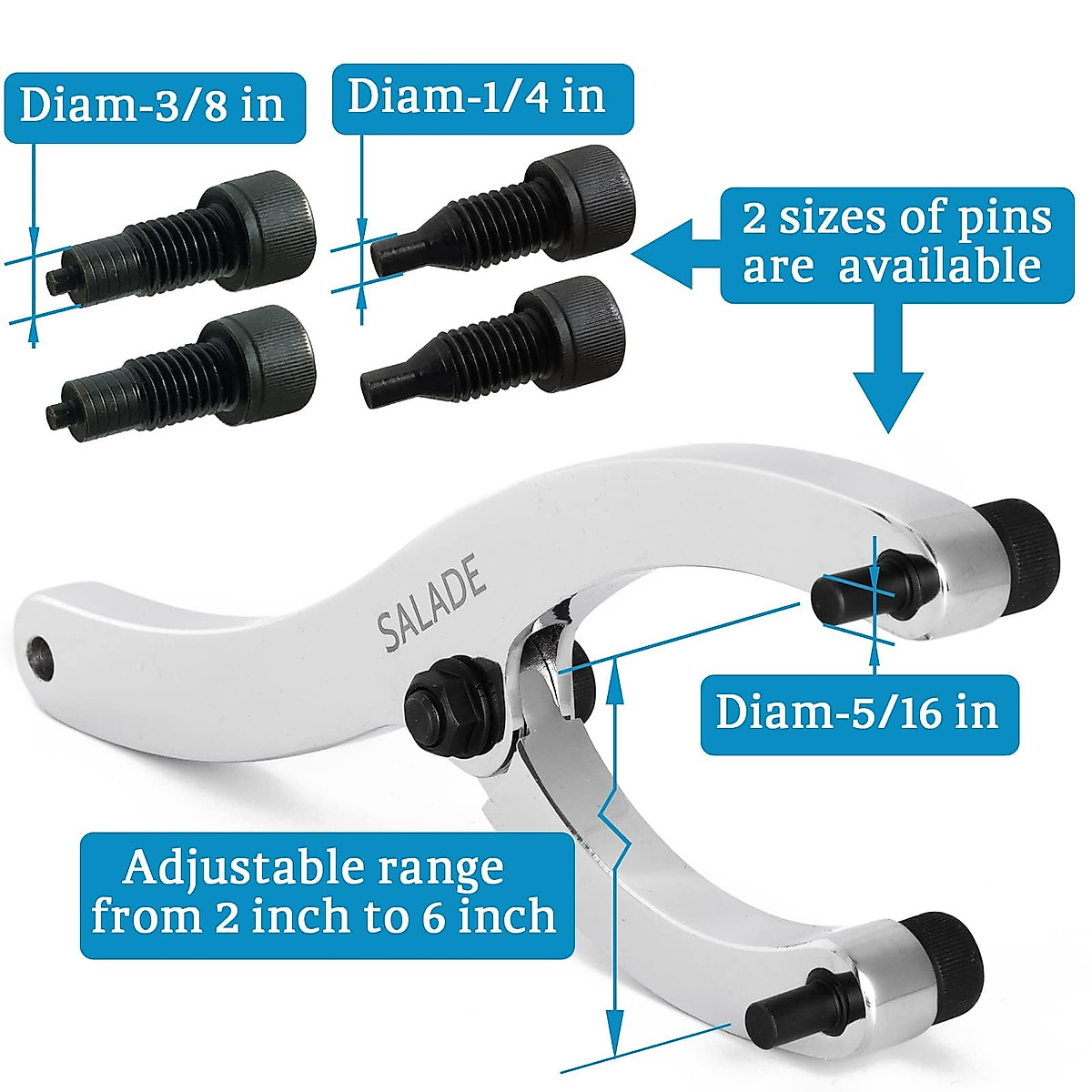 Salade Heavy Gland Nut Wrench with a Handle, Equipped with 1/4", 5/16", and 3/8" Pins, along with Gloves and Towels. This Adjustable Spanner Wrench is Designed for Removing Hydraulic Cylinders