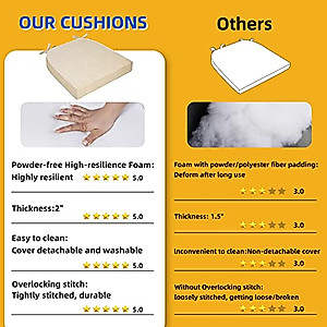 SECLATO Chair Cushions for Dining Chairs, 17 x 16 x 2 Inches, Memory Foam, Set of 4 - Khaki