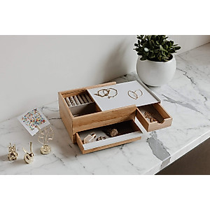 Umbra Stowit Jewelry Box - Modern Keepsake Storage Organizer with Hidden Compartment Drawers for Ring, Bracelet, Watch, Necklace, Earrings, and Accessories (White / Natural)