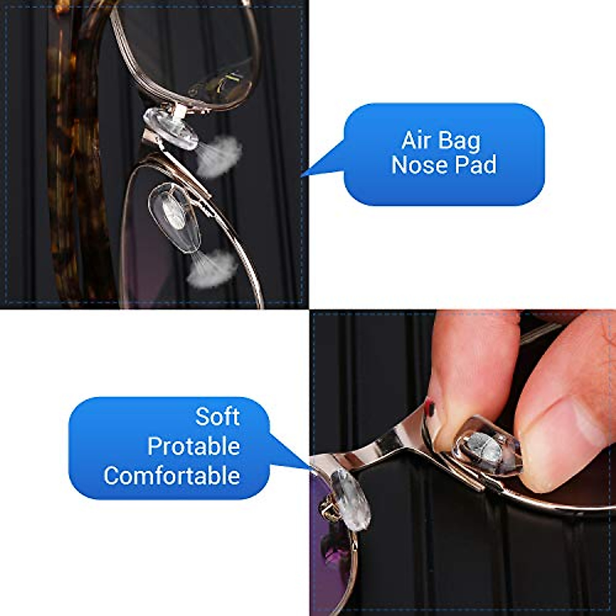 SMARTTOP Eyeglasses Nose Pads and Eyeglasses Ear Grips Set, Upgrade Silicone Air Chamber Metal-Core Nose Pads Repair Kits with Ear Hooks, Screwdriver and Screw (Gold)