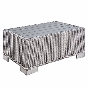 Modway Conway 32" Modern Rattan Outdoor Coffee Table in Light Gray