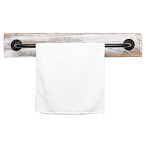 MyGift 24-inch Industrial Black Metal Towel Bar Rack with Vintage White Wood Wall Mount Bathroom Towel Holder