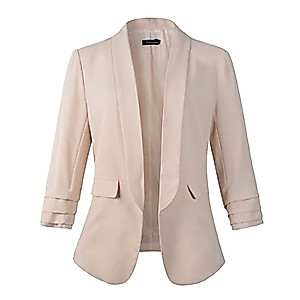 Beninos Womens Casual 3/4 Folding Sleeve Boyfriend Blazer Jacket with No Button (808 Khaki, XL)