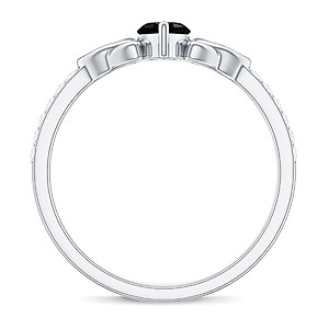 Certified Onyx Celtic Knot Ring with Diamond, Natural 4X8 mm Marquise Shape Black Onyx Celtic Design Ring For Women, Aaa Quality, 14K White Gold, Size:US 7.50