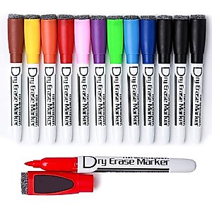 Volcanics Magnetic Dry Wipe Pens Dry Erase Markers With Eraser Cap Low Odor Fine Tip Whiteboard Pens Pack of 12,10 Colors