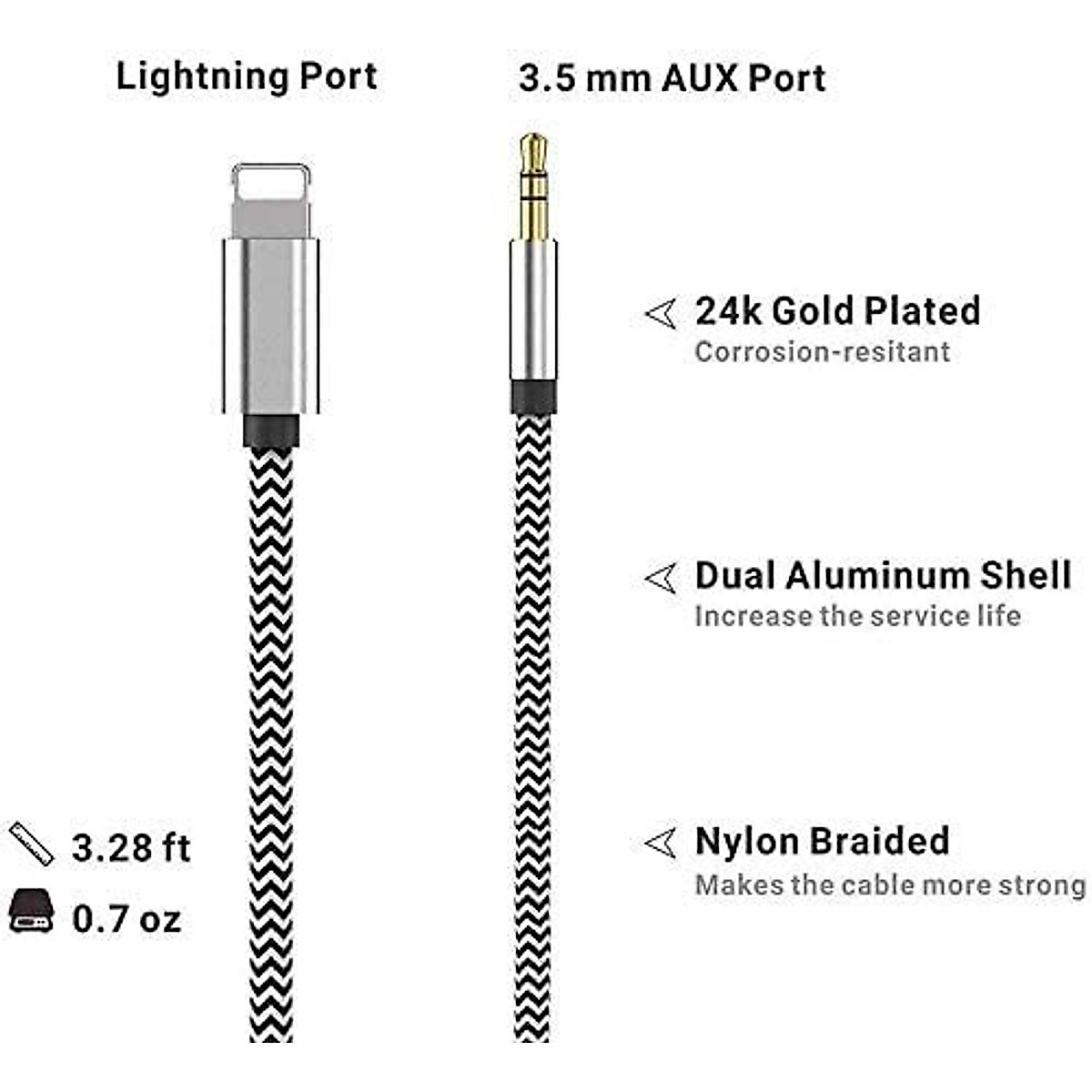[Apple MFi Certified] AUX Cord for iPhone 13, Lightning to 3.5 mm Headphone Jack Adapter, 3.5mm to Lightning Adapter, Aux Adapter, Headphone Jack Adapter, Compatible for iPhone 12 11 XS XR X 7 7P 8 8P