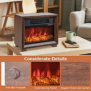 COSTWAY 13 Inch Small Electric Fireplace Heater, Mini Wooden Fireplaces Stove w/Vivid Flame Effect, Overheat Protection, 750W Portable Tabletop Fireplace for Indoor Use, Living Room, Bedroom, Brow