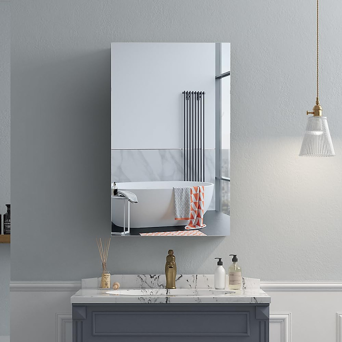 Quavikey Medicine Cabinet with Aluminum Recessed or Surface Mount Bathroom Mirror with Storage 16x26 Inch, Black