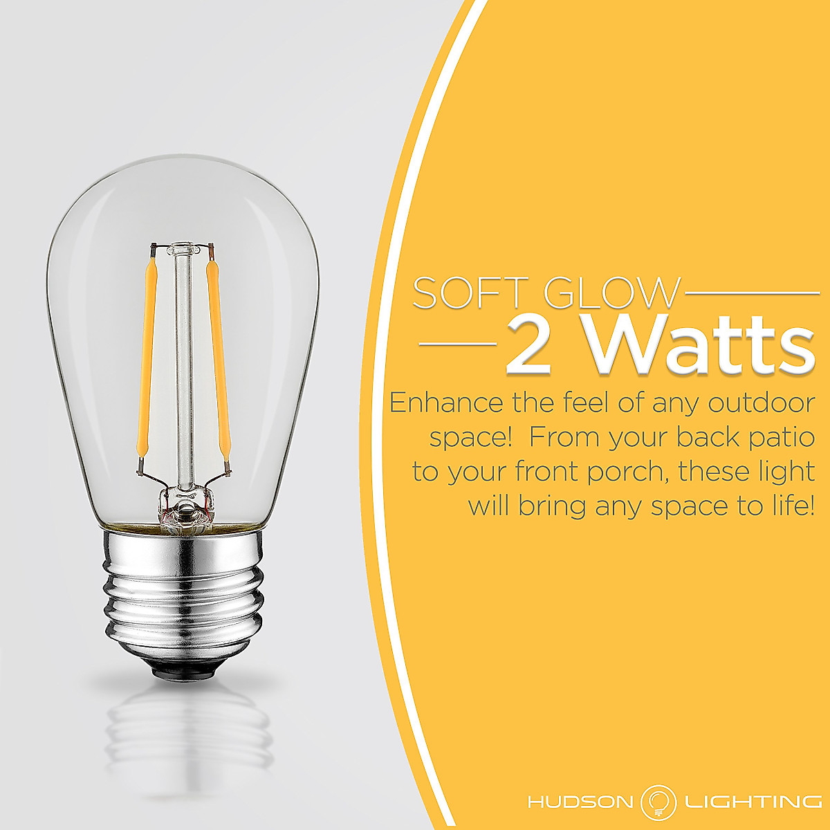 Hudson Lighting Outdoor String Lights - LED - for Patio, Garden, Deck, Backyard, Gazebo - 48 Feet - S14 – 15 Hanging Sockets - E26 Base - 2 Watt