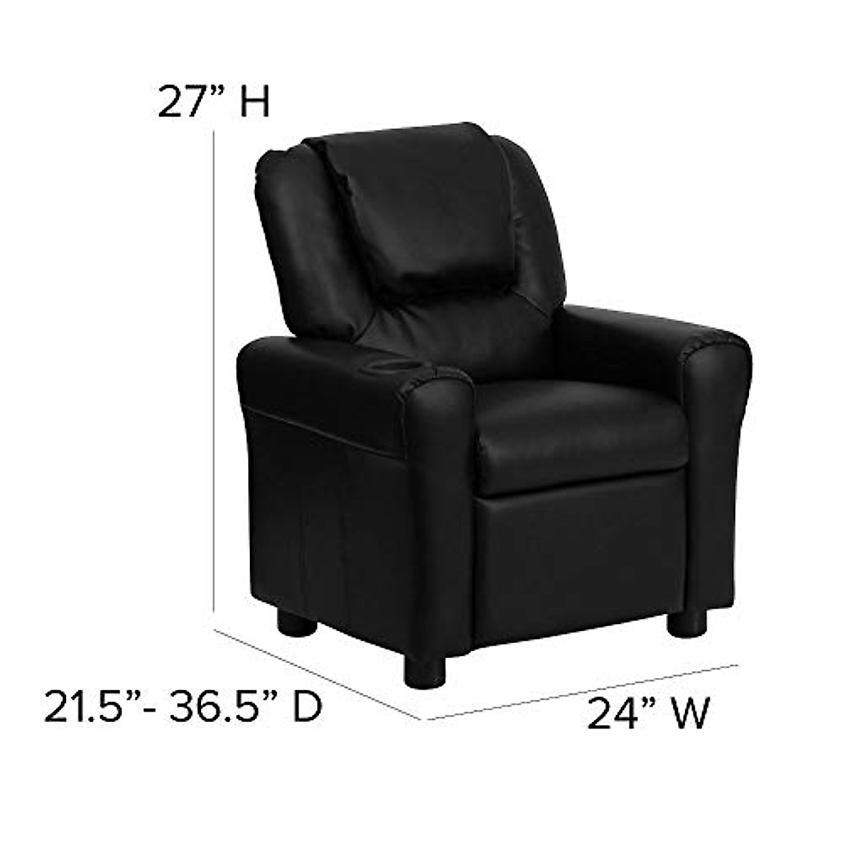 Flash Furniture Vana LeatherSoft Kids Recliner with Cup Holder, Headrest, and Safety Recline, Contemporary Reclining Chair for Kids, Supports up to 90 lbs., Black