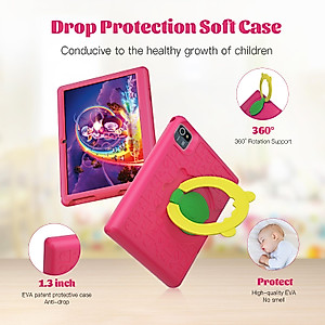 Paxodo Kids Tablet 10.1 inch, 32GB ROM Android 12 Tablet PC IPS HD 5000mAh Kid-Proof Case Tablets (Pink)