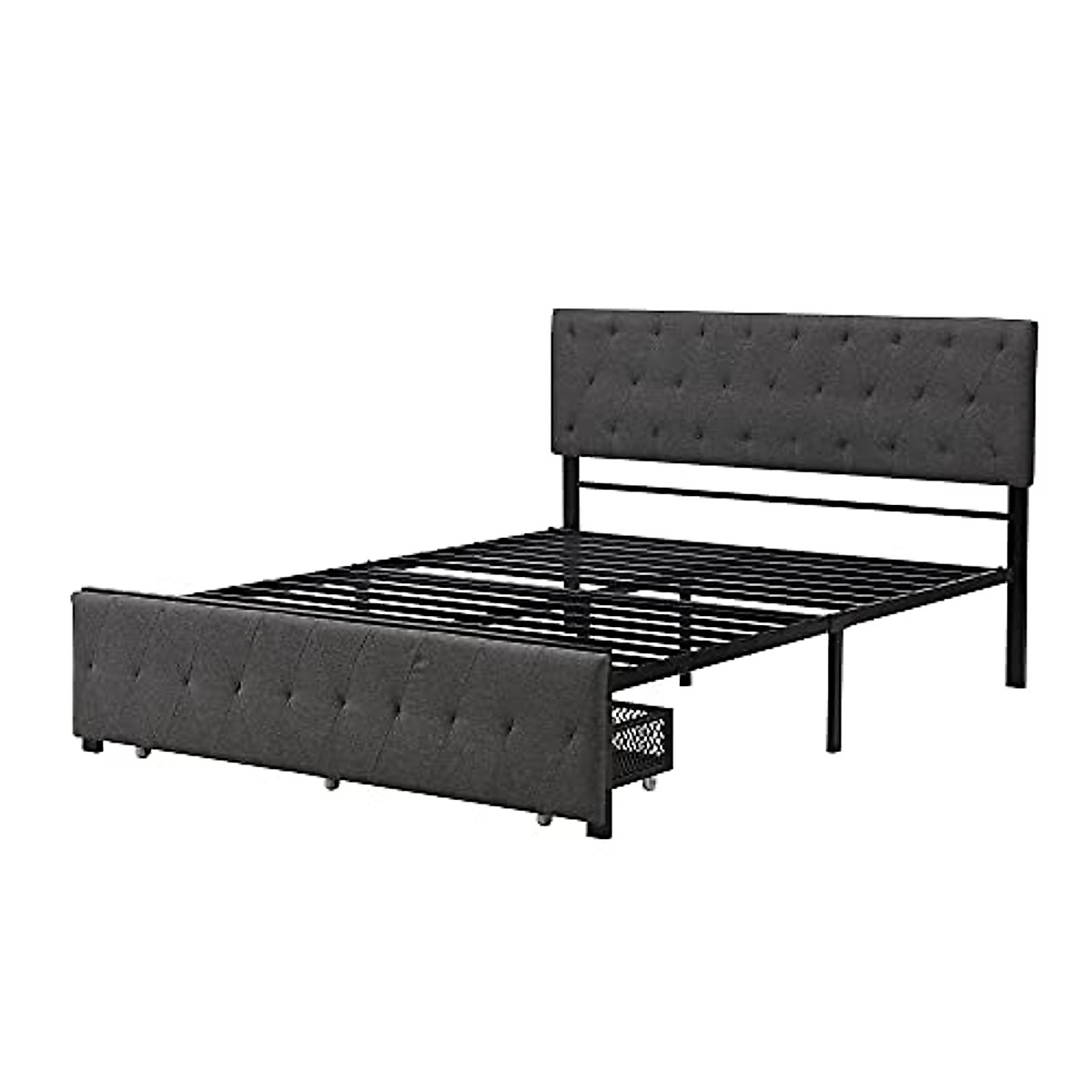 Voohek Queen Size, Metal Platform, Upholstered Headboard,with Storage Space,Gray Bed Frame