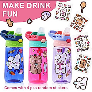ROISDIYI Kids Water Bottle with Straw Spill Proof Toddler Water Bottles for School 16 OZ 3 Pack, Ideal for Travel and Activities, Easy Clean and Dishwasher Safe Press The Button For Pop Up Straw