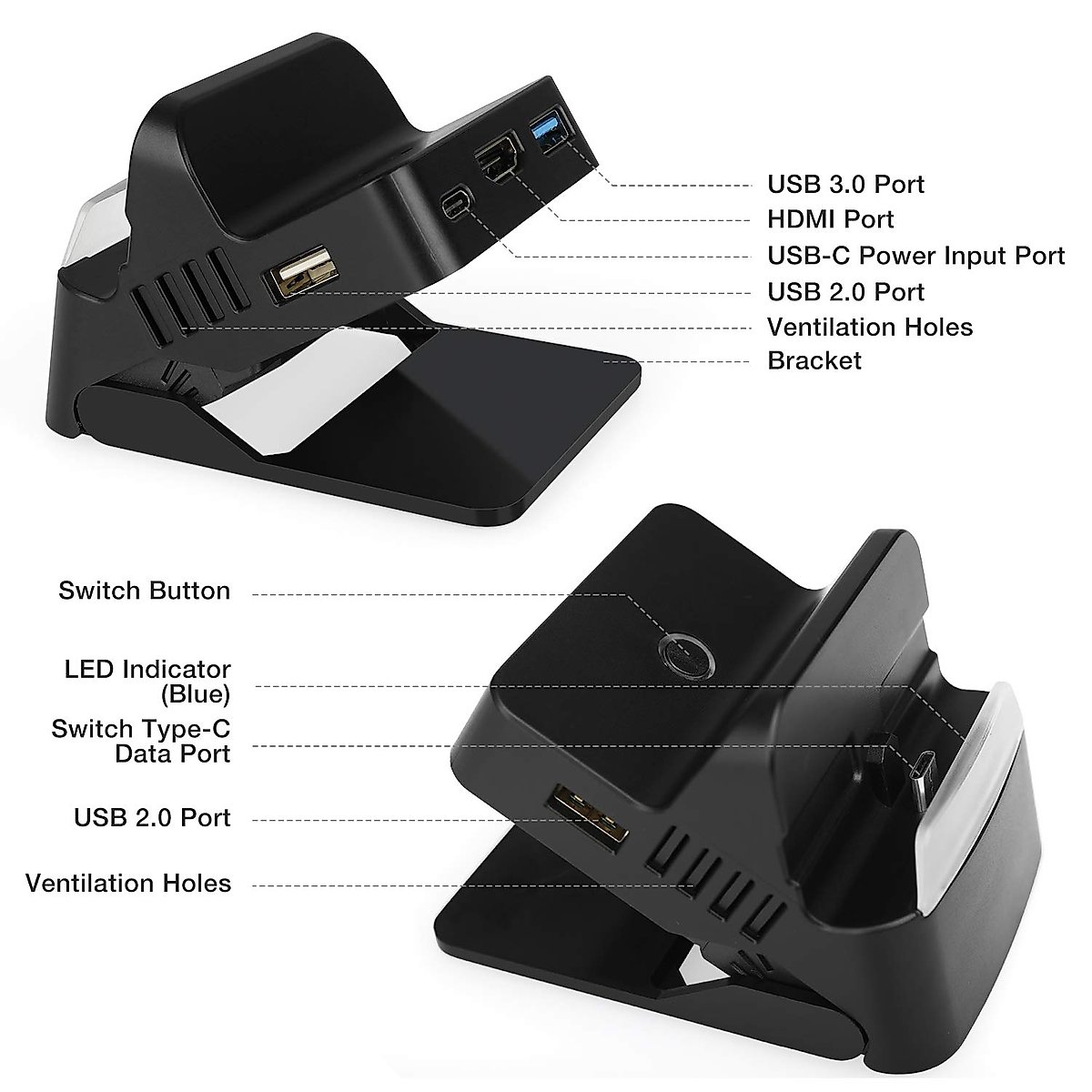 Switch TV Dock Docking Station Compatible with Nintendo Switch/Switch OLED Model, Portable Switch Base Charging Adapter Cradle with HDMI and USB3.0 Port