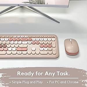 X9 Colorful Keyboard and Mouse Combo - 2.4Ghz Wireless - Transform Your Space with a Cute Wireless Keyboard and Mouse Set (110 Keys and 18 Shortcuts) - for PC and Chrome (Brown)