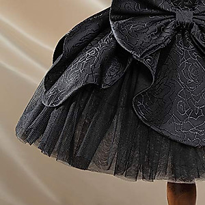 TENTIDE Baby Girls Tulle Wedding Dress Princess Pageant Birthday Formal Elegant Dresses Gown with Big Bowknot for Infant 0-24 Months (Black, 0-3 Months)