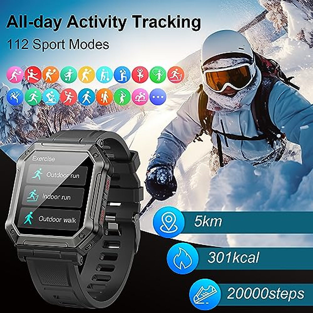 Smart Watch for Men Fitness Tracker: (Make/Answer Call) Bluetooth Military Smartwatch for Android Phones iPhone Waterproof Outdoor Digital Sport Run Tactical Watches Step Counter Heart Rate Monitor