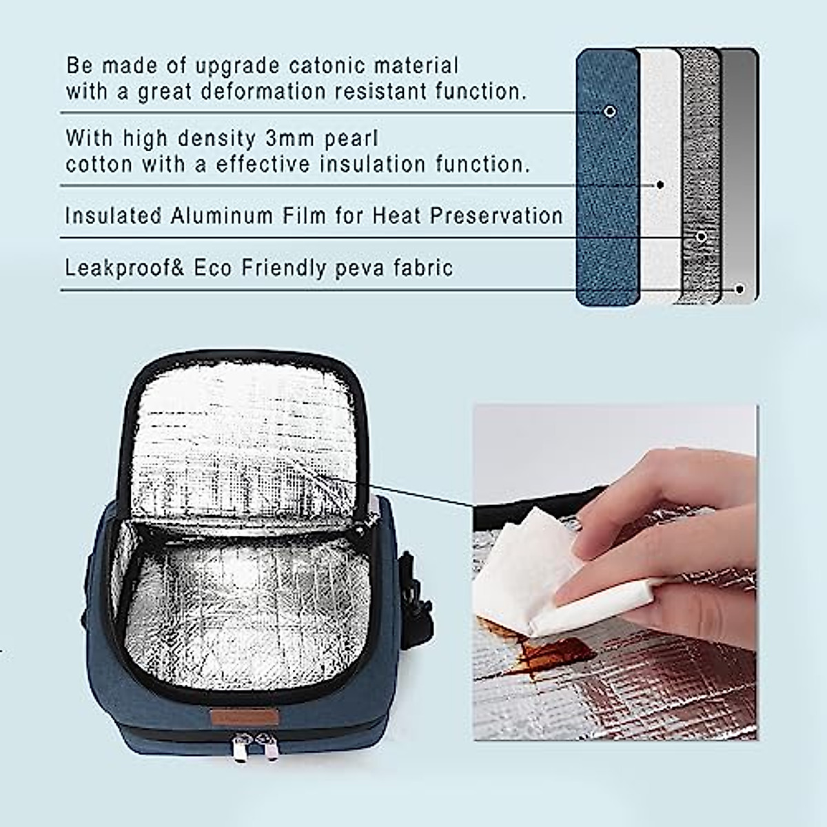 Femuar Kids Lunch Box Lunch Bag for Boys & Girls Insulated Lunchbox Children Dual Compartments Lunch Cooler Bag for School/Picnic/Gift, Blue