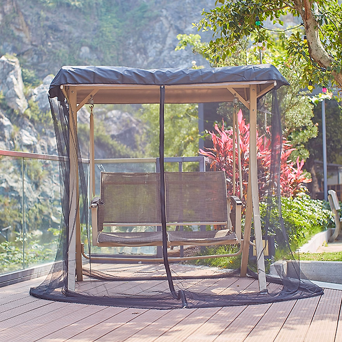 Garden Netting Patio Net for 3 Person Swing Chair, Waterproof Top Cloth Mesh Netting with Zipper,Breathable Roof Tent, Rectangle Outdoor Screen Tent