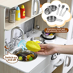 Arlopu Preschool Kitchen Sets, Wooden Pretend Cooking Playset, Toddler Small Pretend Cooking Set with Telephone, Stove, Microwave, Water Dispenser, Shelf, Cabinets Kids Kitchen