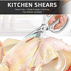 ONEBOM Kitchen Shears 2 Pack,Multi-Function Kitchen Scissors Heavy Duty Sharp 304 Stainless Steel, Sliver Apartment Kitchen Accessories Cooking Shears for Chicken,Meat,Fish,Poultry(Sliver)