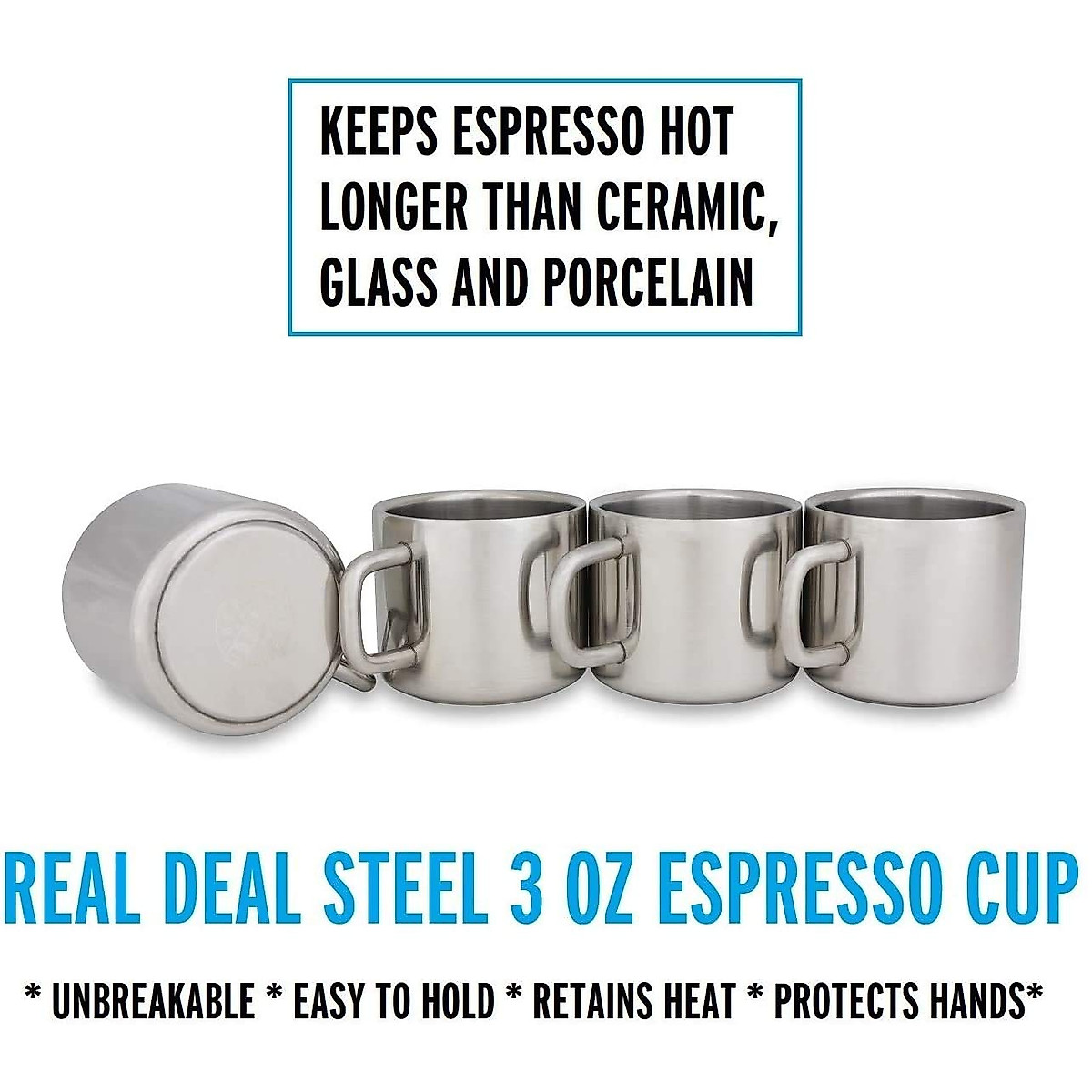 Real Deal Steel "Little Sipper 3 oz Insulated Espresso Cups - Premium Double Wall Set of 4 Demitasse