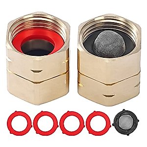 JOEJET Female to Female Hose Adapter with Swivel-3/4 Inch Brass Garden Hose Adapter for Pressure Washer to Garden Hose-2 Pack Garden Hose Fittings-with 4 Extra Washers and 1 Filter