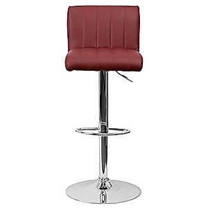 Contemporary Bar Stool Vertical Line Design Hydraulic Adjustable Height 360-Degree Swivel Seat Sturdy Steel Frame Chrome Base Dining Chair Bar Pub Stool Home Office Furniture - Set of 2 Burgundy #1983
