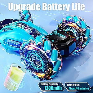 Gesture Sensing RC Stunt Car,2.4GHz 4WD Remote Control Toy Car,Double Sided Driving,360 °Rotation,Off Road Vehicle,Hand Controlled RC Car with Lights&Music, Birthday Gifts for 6-12 yr Boys&Girls(Blue)