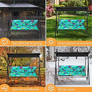 lsxlkha Outdoor Swing Cushions 3 Seater Waterproof, Swing Cushion Replacement Porch Swing Cushions with Backrest Bench Cushion for Patio Loveseat Pad Outdoor Furniture (Green Flowers 60x40in)