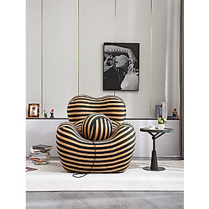 HomSof Barrel Accent Chair Sofa with Spherical Ottoman, Mordern Comfy Stripe Chair for Living Room,Black & Yellow,Large