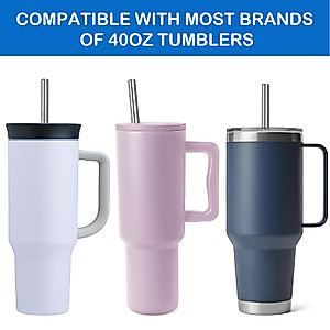 Tomorotec 40oz Straws, 14PCS Stainless Steel Replacement Straws for Stanley 40oz Adventure Quencher Travel Tumblers with Cleaning Brushes 2PCS, Food-Grade, Dishwasher Safe for Smoothies (Silver)