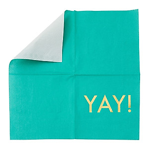 BLUE PANDA 50 Pack Teal Paper Napkins with Gold Foil YAY for Party Supplies (3-Ply, 5 x 5 Inches)
