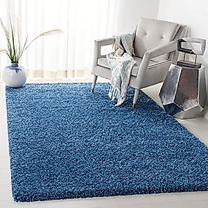SAFAVIEH Evolution Shag Collection 4' x 6' Blue EVO520M Solid Non-Shedding Living Room Bedroom Dining Room Entryway Plush 1.8-inch Thick Area Rug