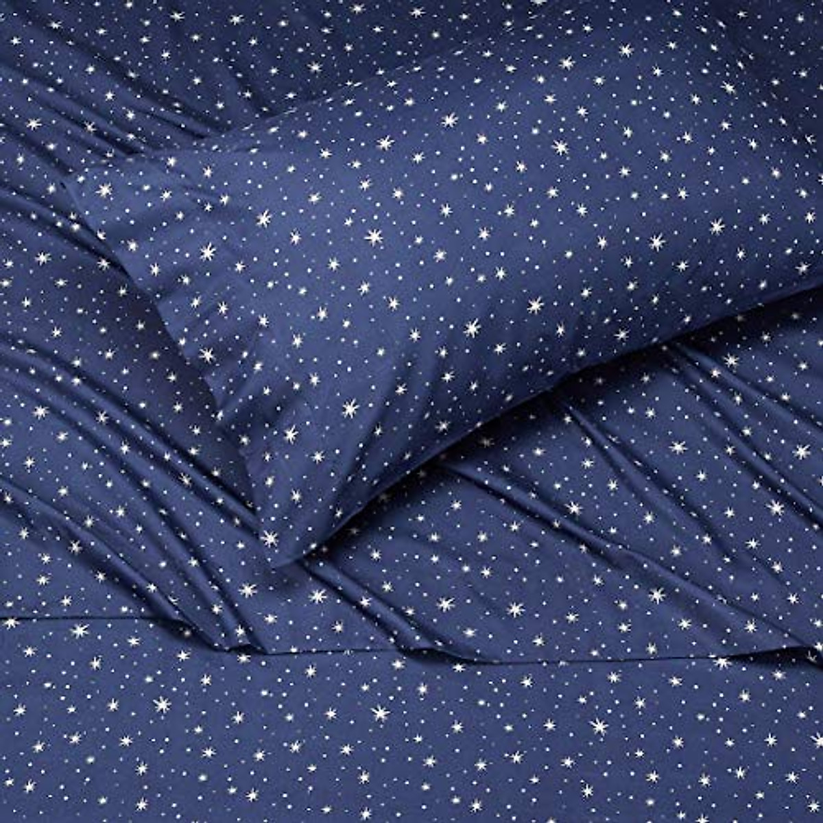 Amazon Basics Kid's Soft Easy-Wash Lightweight Microfiber 3-Piece Sheet Set, Twin, Navy Galaxy