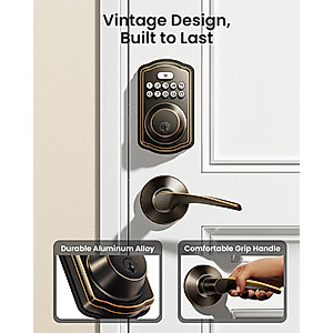 Veise Keyless Entry Door Lock with 2 Lever Handles - Electronic Keypad Deadbolt, Easy Installation Digital Smart Front Door Lock Set, Oil Rubbed Bronze